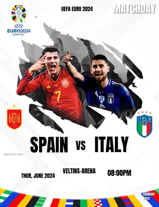 Plantilla de White Professional Euro 2024 Spain Vs Italy F | PosterMyWall