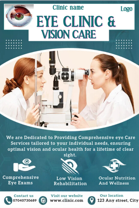 White Professional Eye Clinic Center Poster Template | PosterMyWall