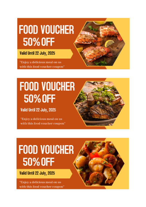 White Professional Food Voucher Coupon 35% Off A4 Template | PosterMyWall