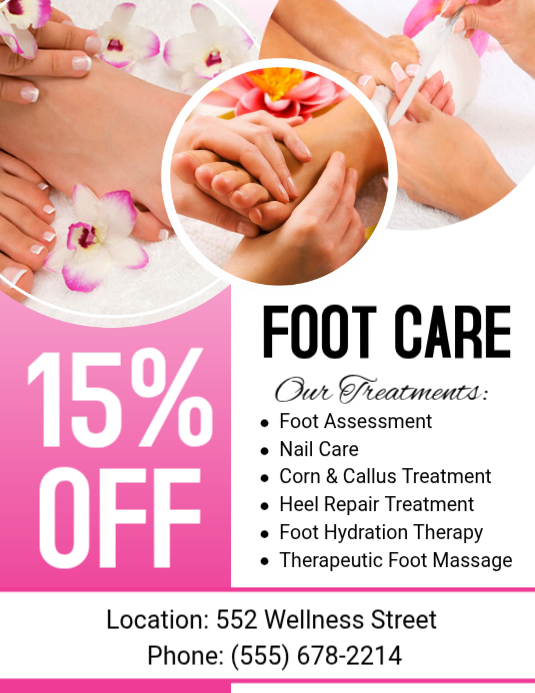White Professional Foot Care Services Flyer Template | PosterMyWall