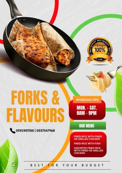 White Professional Forks And Flavors Restaurant Menu Poster A3 Template | PosterMyWall