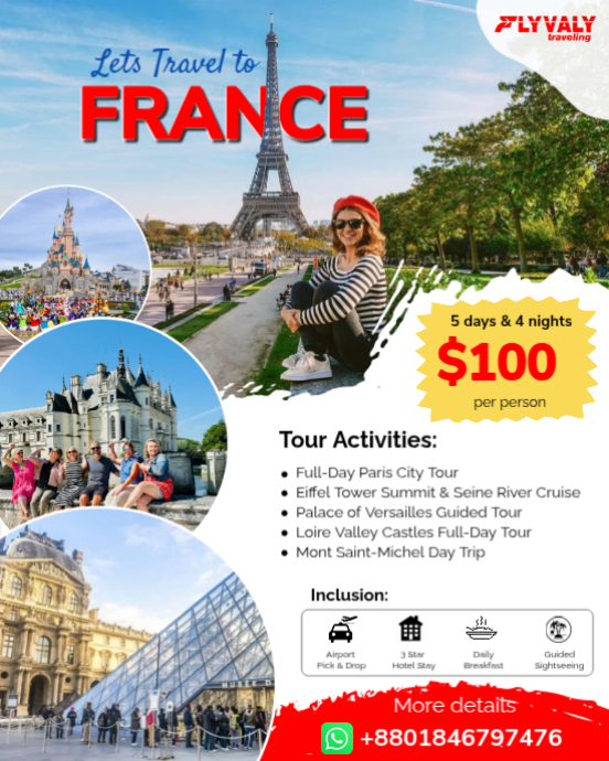 White Professional France Tour Package Ads Design Template Instagram ...