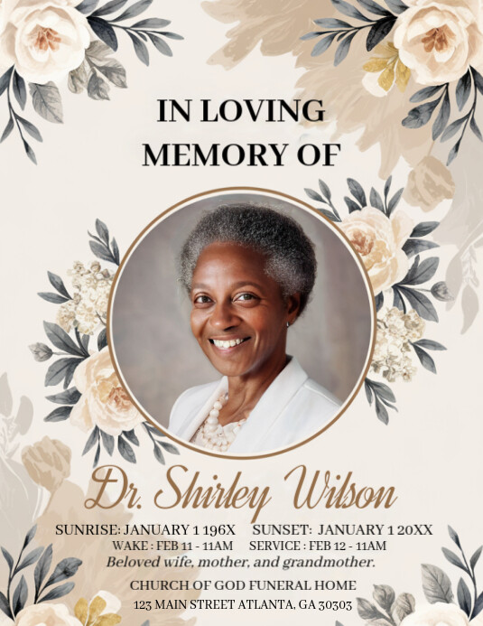 Copy of White Professional Funeral Flyer, Death Announcement, Obituary ...