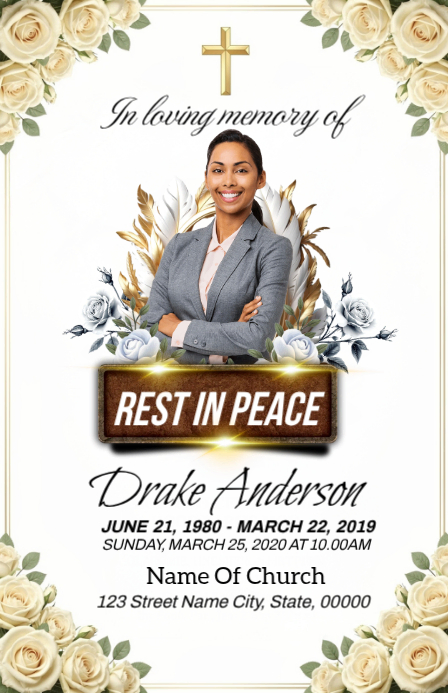 White Professional Funeral Program Template Tabloid | PosterMyWall