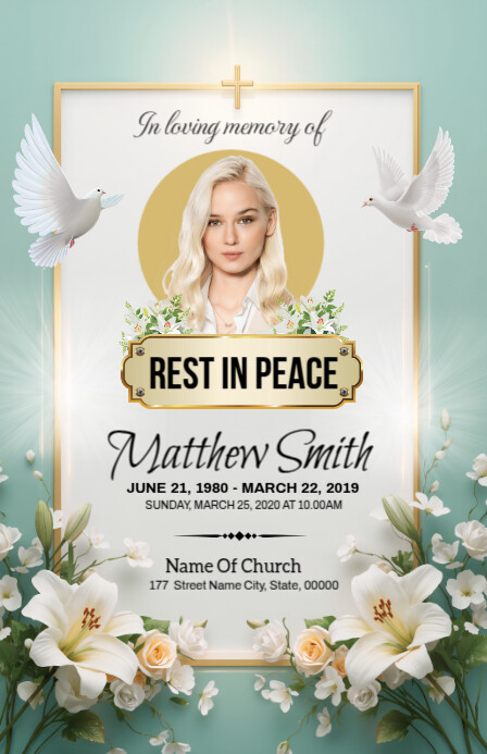 White Professional Funeral Program Template Tabloid | PosterMyWall