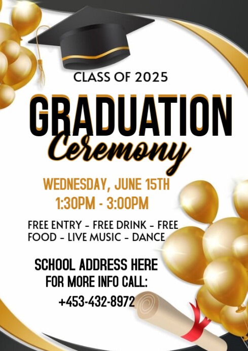 White Professional Graduation Ceremony Flyer A4 Template | PosterMyWall