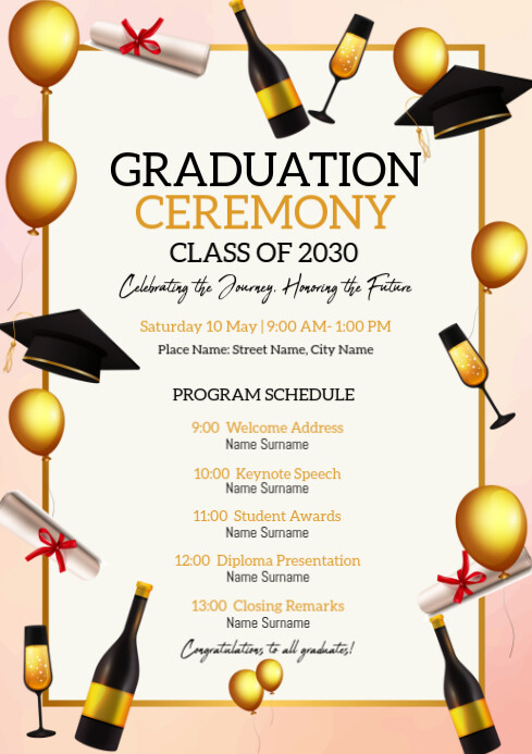 White Professional Graduation Event Program Flyer A4 Template ...