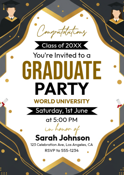 White Professional Graduation Party Invitation A4 Template | PosterMyWall
