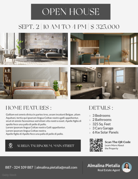 White Professional Grey Black And White Open House Real Estate Flyer ...