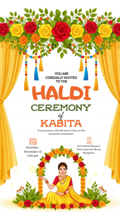 White Professional Haldi Ceremony Invitation Instagram Story Template ...