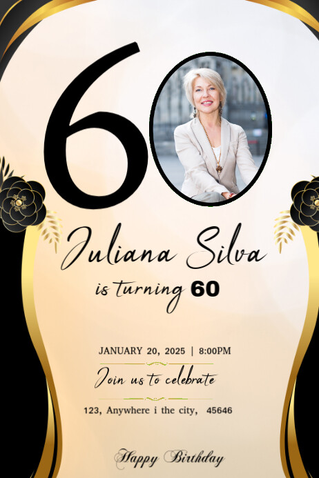 White Professional Happy 60th Birthday Design Poster Template ...