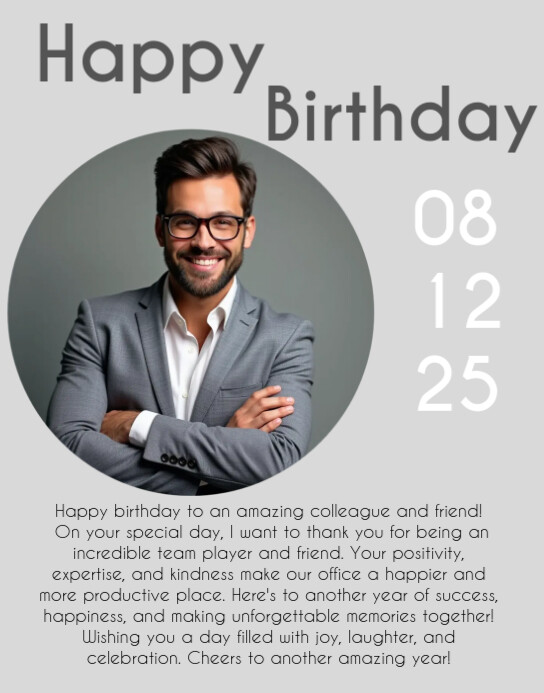 White Professional Happy Birthday Wishes And Blessings To Work Friend ...