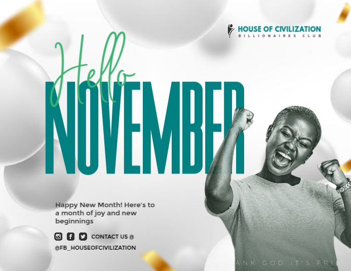 White Professional Happy New Month, November Blessings, Monthly ...