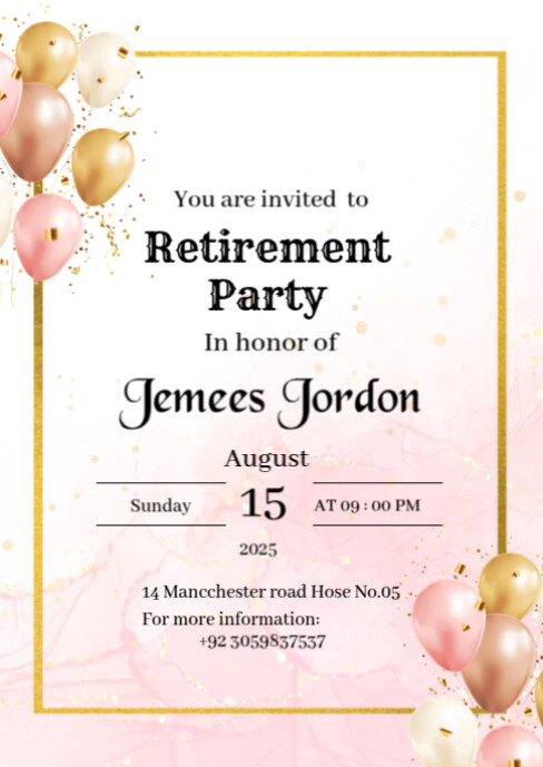 White Professional Happy Retirement Party Invitation Cards A6 Template ...