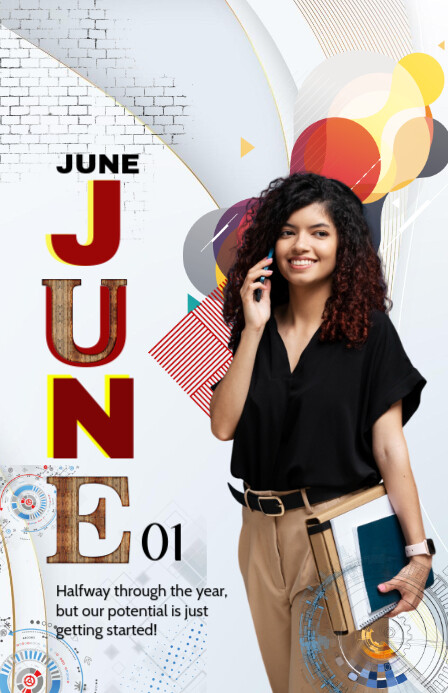 White Professional Hello June Inspirational Poster Tabloid Template ...