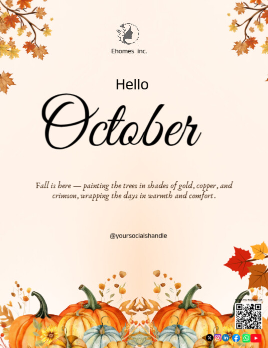 Plantilla de White Professional Hello October Flyer (us Letter ...