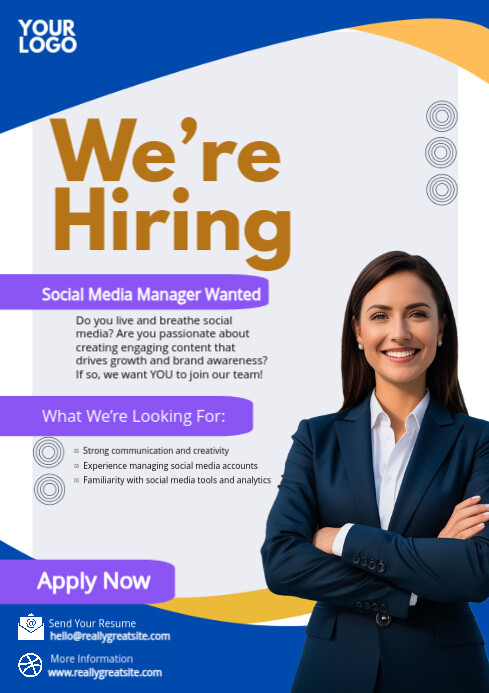 White Professional Hiring A4 Template | PosterMyWall