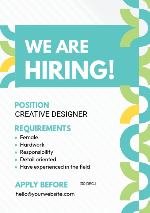 White Professional Hiring Flyer Template A4 | PosterMyWall