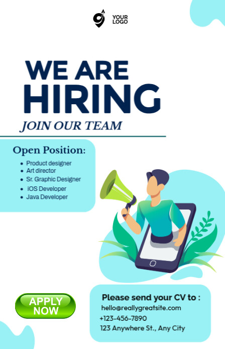 White Professional Hiring Half Page Wide Templat | PosterMyWall