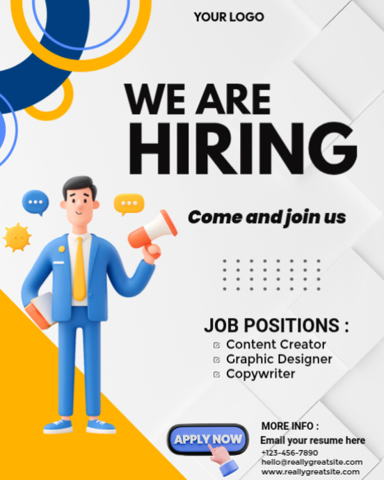 White Professional Hiring Instagram Portrait Template | PosterMyWall