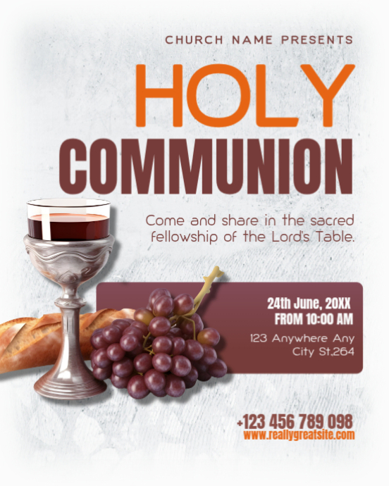 White Professional Holy Communion — Church Worship Service Flyer ...
