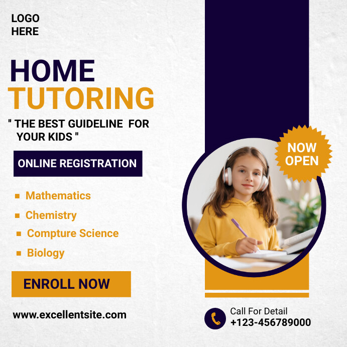 White Professional Home Tutoring Instagram P Template | PosterMyWall