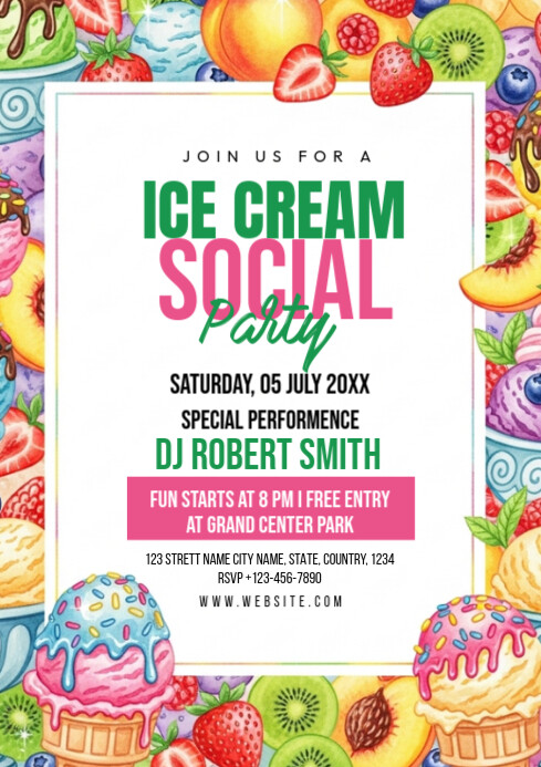 White Professional Ice Cream Social Template A4 | PosterMyWall
