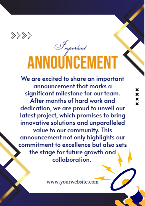 Modèle White Professional Important Announcement A4 | PosterMyWall