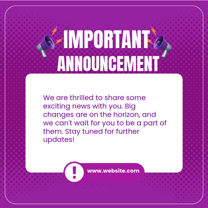 White Professional Important Announcement Instagram Post Template ...