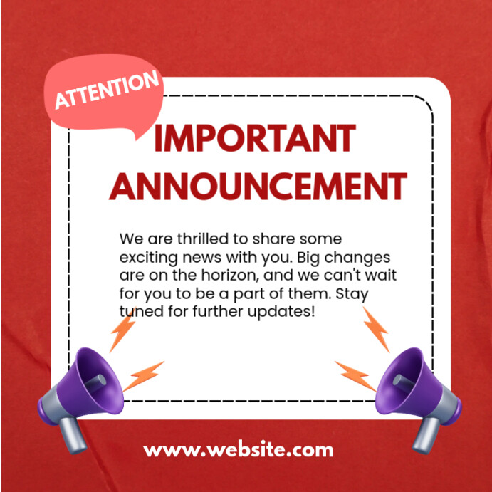 White Professional Important Announcement Instagram Post Template ...