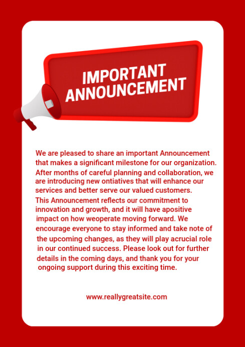White Professional Important Announcement Post A4 Template | PosterMyWall