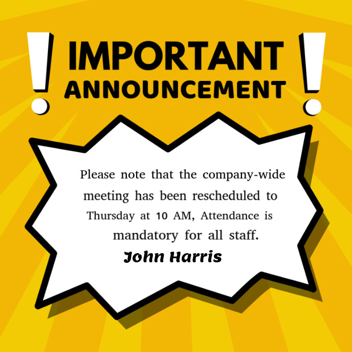 White Professional Important Announcement Post Instagram Post Template ...