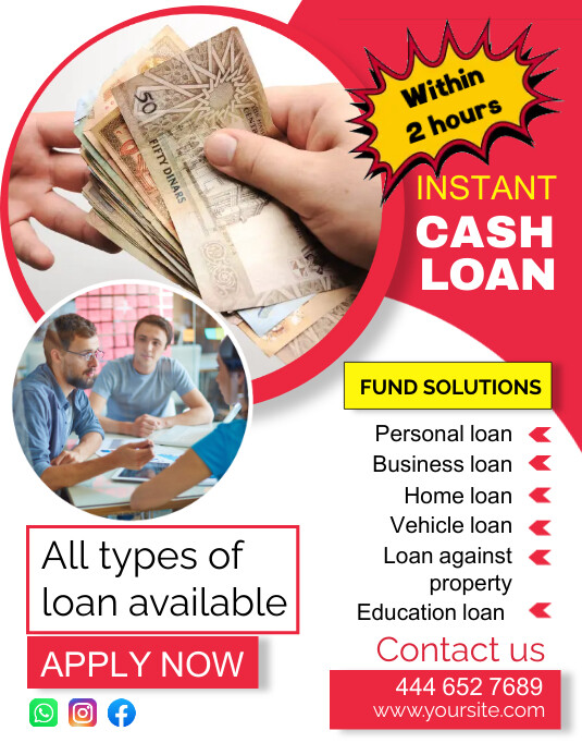 White Professional Instant Cash Loan Flyer (u Template | PosterMyWall