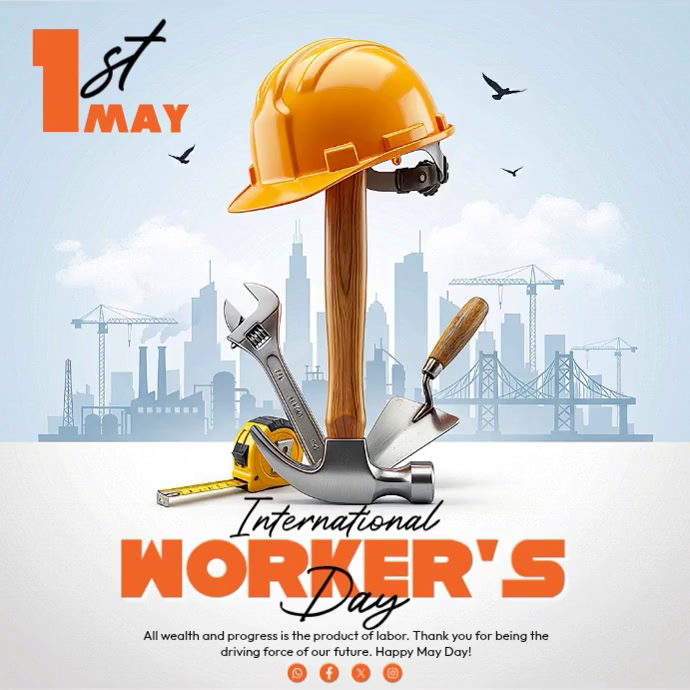 White Professional International Workers' Day Square Video Template ...