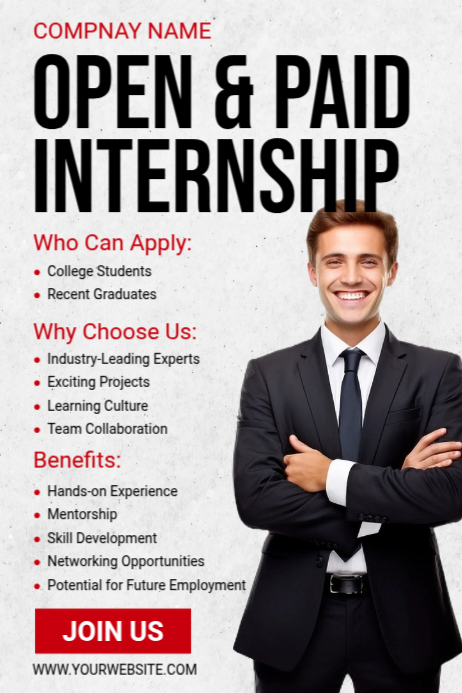 White Professional Internship Poster Template | PosterMyWall