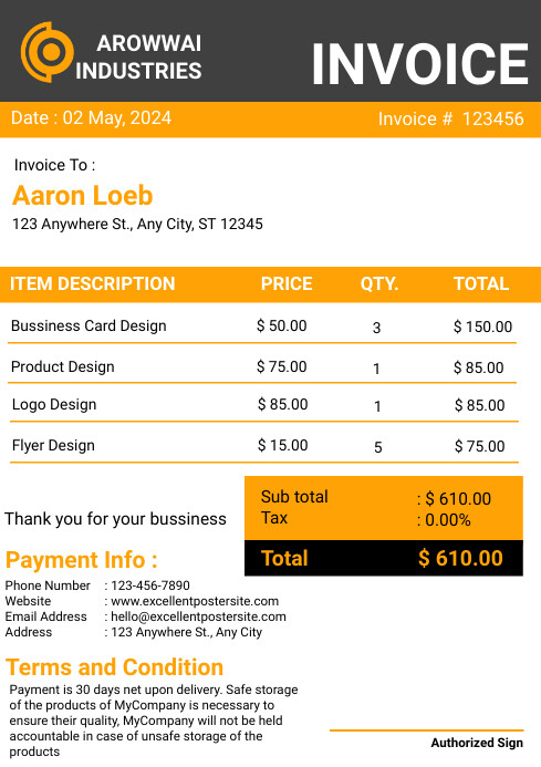 Plantilla de White Professional Invoice A4 | PosterMyWall