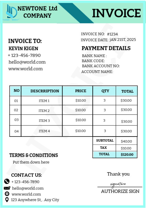 White Professional Invoice A5 Template | PosterMyWall