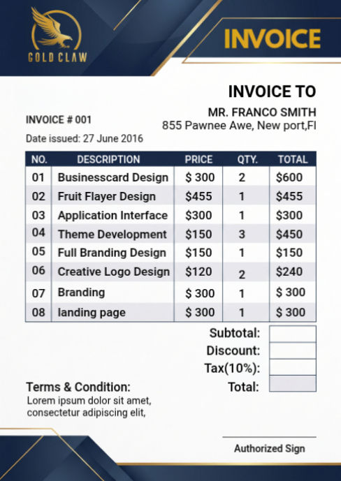 Putih Invoice A6 Templat | PosterMyWall