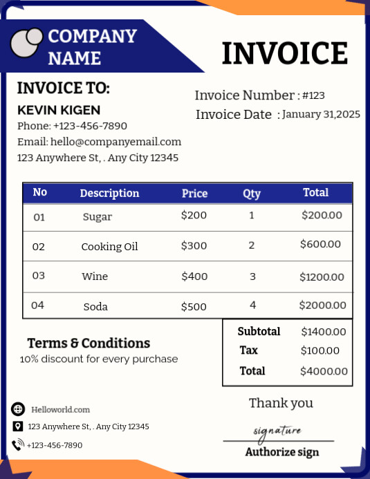White Professional Invoice Template | PosterMyWall