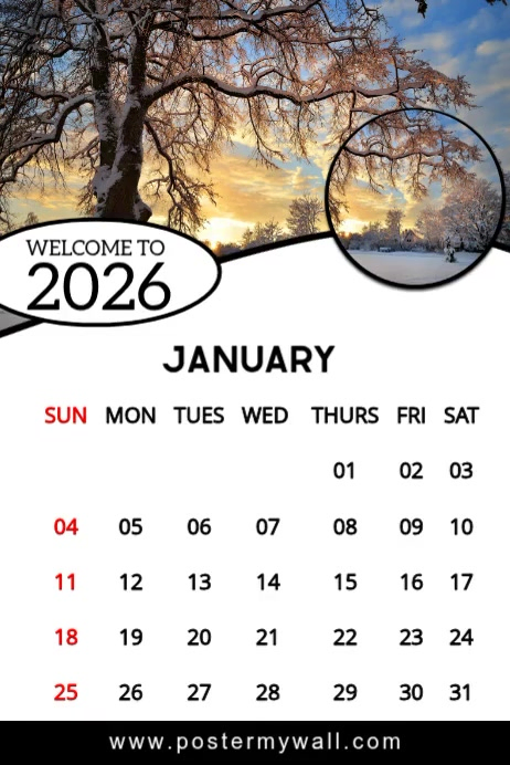 White Professional January 2026 Calendar Poster Template | PosterMyWall