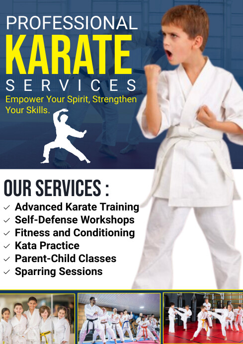 White Professional Karate Services A4 Templat | PosterMyWall