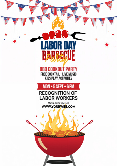 White Professional Labor Day Bbq Invitation A4 Template | PosterMyWall