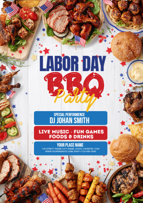 White Professional Labor Day Bbq Invitation A4 Template | PosterMyWall