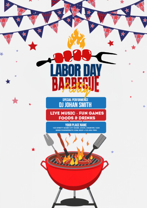 Plantilla de White Professional Labor Day Bbq Invitation A4 | PosterMyWall