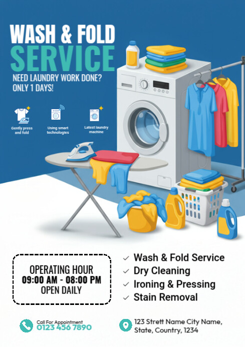 White Professional Laundry Services Flyer Template A4 | PosterMyWall