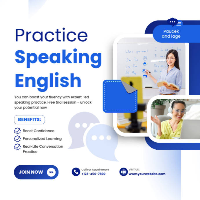 White Professional Learn English Speaking Instagram Post Template ...