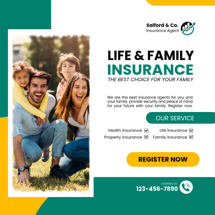 White Professional Life & Family Insurance Instagram Post Template ...