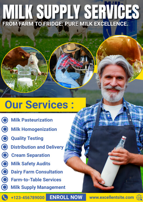 White Professional Milk Supply Services A4 Template | PosterMyWall