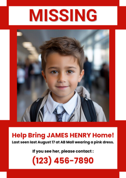 Copy of White Professional Missing Child Poster A2 | PosterMyWall