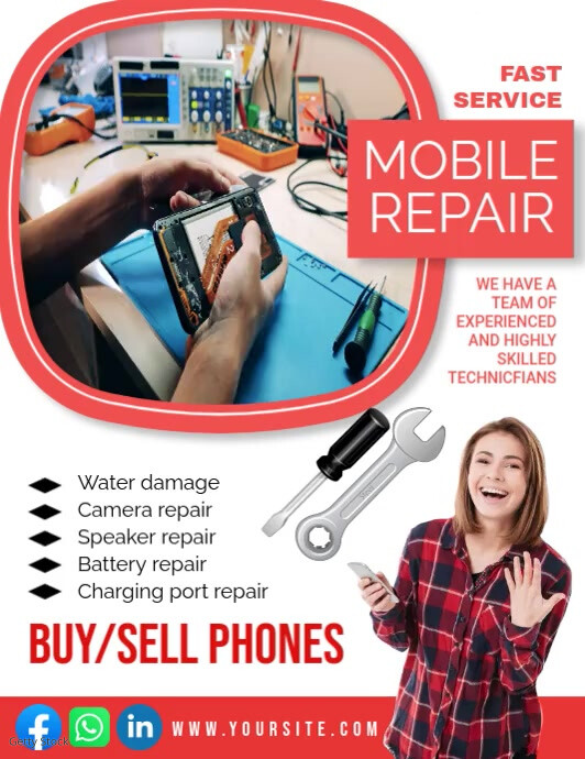 White Professional Mobile Repair Serv Flyer ( Template | PosterMyWall